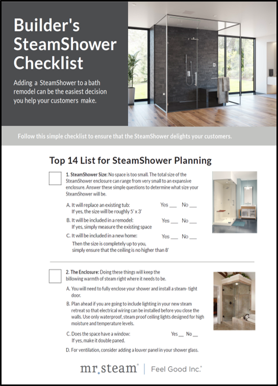 Builder's Steam Shower Checklist | MrSteam Steam Showers